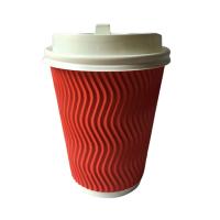 China Red Hot Coffee Paper Cup Aqueous Coated Ripple Wall 12 Oz Paper Cups for sale