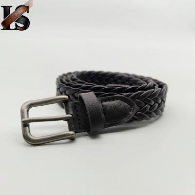 China Wholesale Price Pure Black Color Braided Belts Customized Women Stretch Elastic Belts for sale