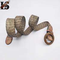 China Fashion Bohemian Style Wholesale Stretch PP Straw Woven Round Rattan Wooden Buckle Belt for sale