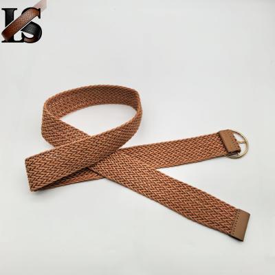 China Brown Wax Rope Braided Belt for Women Lady Girl Metal Buckle Adjustable Knitted Belts for sale