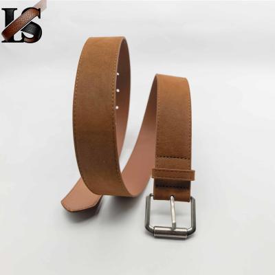 China Custom Designer Suede Brown Leather Belt Pin Buckle belt edge stitching pu Material Belts for sale