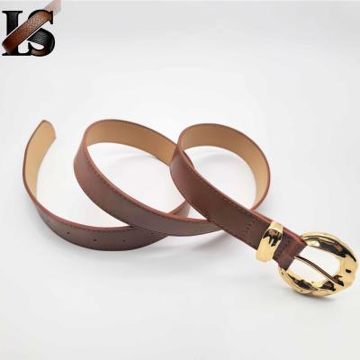 China Manufacturer Casual Leather Belts Brown Large Pin Buckle with alloy washer buckle for sale