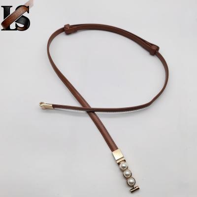 China 1CM Customizable Alloy Pearl Buckle Adjustable Women'S Slim Waist Belt Raised Belts for sale