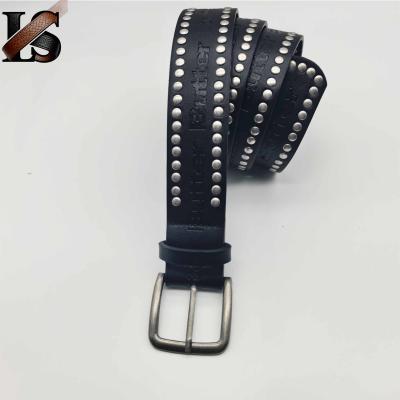 China Wholesale Stylish Vintage Black PU Leather Studded Belt Alloy Pin Buckle with Alloy Metal Rivet for sale