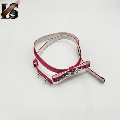 China Fabric-Cover Ladies Belts Red Bow With Rhinestones Fashion Women Pu Leather Belts for sale