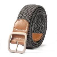 China Canvas Woven Belt, Leather Trim Belt, Silver Buckle, Stretch Belt, Two-Tone Casual Belt, Versatile Belt for Jeans for sale