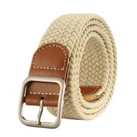 China Canvas Woven Belt, Leather Trim Belt, Silver Buckle, Stretch Belt, Two-Tone Casual Belt, Versatile Belt for Jeans for sale