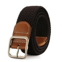 China Canvas Woven Belt, Leather Trim Belt, Silver Buckle, Stretch Belt, Two-Tone Casual Belt, Versatile Belt for Jeans for sale