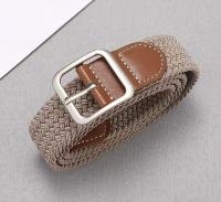China Canvas Woven Belt, Leather Trim Belt, Silver Buckle, Stretch Belt, Two-Tone Casual Belt, Versatile Belt for Jeans for sale