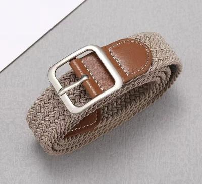 China Canvas Woven Belt, Leather Trim Belt, Silver Buckle, Stretch Belt, Two-Tone Casual Belt, Versatile Belt for Jeans for sale