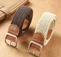 China Canvas Woven Belt, Leather Trim Belt, Silver Buckle, Stretch Belt, Two-Tone Casual Belt, Versatile Belt for Jeans for sale