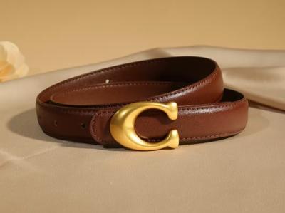 China Women's double-sided genuine leather belt, fashionable solid jeans belt, Instagram style, plate buckle, high-quality women's belt, minimalist for sale