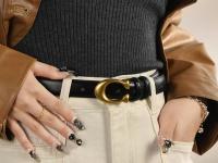 China Women's double-sided genuine leather belt, fashionable solid jeans belt, Instagram style, plate buckle, high-quality women's belt, minimalist for sale