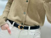 China Women's double-sided genuine leather belt, fashionable solid jeans belt, Instagram style, plate buckle, high-quality women's belt, minimalist for sale