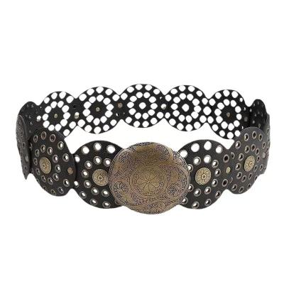China Vintage baddie, Y2K subculture, disc hook faux leather, retro rivet patchwork alloy belt, wide belt for sale