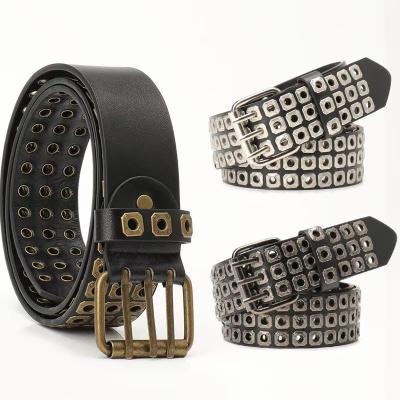 China Unisex European and American style belt, trendy dark hollow rivet punk belt, versatile jeans belt for sale