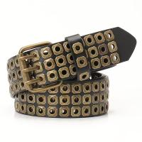 China Unisex European and American style belt, trendy dark hollow rivet punk belt, versatile jeans belt for sale
