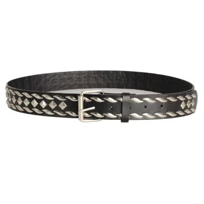 China Willow Leaf Hardware Rivet Punk Dark Square Bead Belt Fashion Jeans Strap for sale