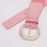 China Classic Retro Pink Suede Belt with Alloy Buckle Dress Waistband Adjustable Elastic Flexible Woven Fashion Women for sale