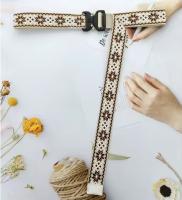 China Wholesale New Style Blue and White Diamond Pattern Canvas Belt with Black Buckle, Stylish Accessory for Casual & Customizable  Bohemian Looks for sale