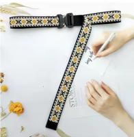 China Wholesale New Style Blue and White Diamond Pattern Canvas Belt with Black Buckle, Stylish Accessory for Casual & Customizable  Bohemian Looks for sale