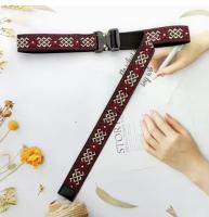 China Wholesale New Style Blue and White Diamond Pattern Canvas Belt with Black Buckle, Stylish Accessory for Casual & Customizable  Bohemian Looks for sale