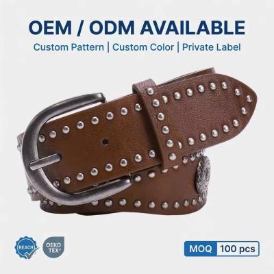 China Fashion Women's Design Rivet Studs Belt Genuine Leather With Zinc Alloy  Buckle Belts for sale
