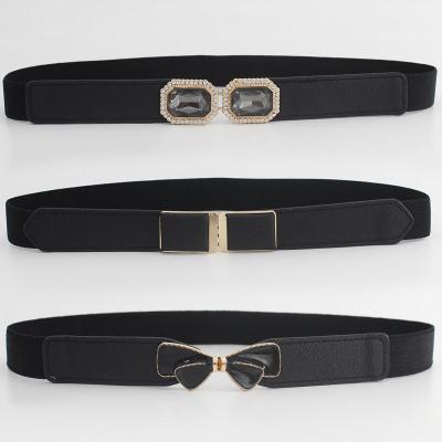 China For Women Floral Gold Buckle Wide Cinch Belts Vintage Elastic Waist Belt for sale