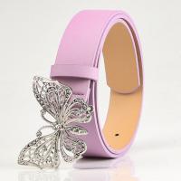 China Lingshang Belt Manufacturer Women Adjustable Belts Butterfly Crystal Buckle Faux Leather Belts for sale