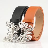 China Lingshang Belt Manufacturer Women Adjustable Belts Butterfly Crystal Buckle Faux Leather Belts for sale