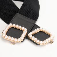 China Ladies Style Fashionable Multi-Color Fashion Waist Belt Square Pearl Buckle Elastic Wide Belt for sale