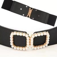 China Ladies Style Fashionable Multi-Color Fashion Waist Belt Square Pearl Buckle Elastic Wide Belt for sale