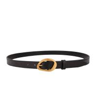 China Thin Adjustable Belt Genuine Leather Belts for Women Matte Gold Oval Buckle Belts for Dresses for sale