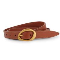 China Thin Adjustable Belt Genuine Leather Belts for Women Matte Gold Oval Buckle Belts for Dresses for sale