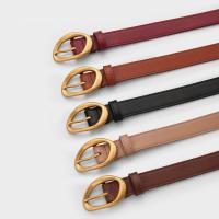 China Thin Adjustable Belt Genuine Leather Belts for Women Matte Gold Oval Buckle Belts for Dresses for sale