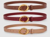 China Thin Adjustable Belt Genuine Leather Belts for Women Matte Gold Oval Buckle Belts for Dresses for sale