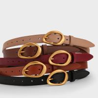 China Thin Adjustable Belt Genuine Leather Belts for Women Matte Gold Oval Buckle Belts for Dresses for sale