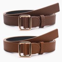 China Customized Belt Brown Khaki Thin Strap Belts For Women Glossy Soft Faux Leather Belt For Jeans for sale