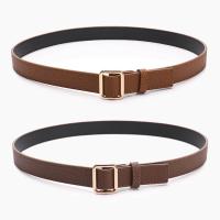 China Customized Belt Brown Khaki Thin Strap Belts For Women Glossy Soft Faux Leather Belt For Jeans for sale