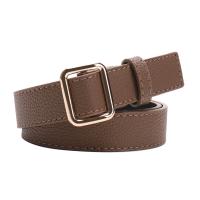 China Customized Belt Brown Khaki Thin Strap Belts For Women Glossy Soft Faux Leather Belt For Jeans for sale