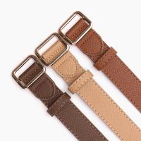 China Customized Belt Brown Khaki Thin Strap Belts For Women Glossy Soft Faux Leather Belt For Jeans for sale