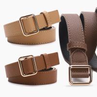 China Customized Belt Brown Khaki Thin Strap Belts For Women Glossy Soft Faux Leather Belt For Jeans for sale