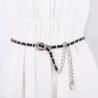 China Customs Adjustable Waist Chain Belt PU Inter woven Gold Link Design Waist Chain Stainless Steel for sale