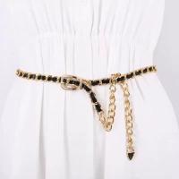 China Customs Adjustable Waist Chain Belt PU Inter woven Gold Link Design Waist Chain Stainless Steel for sale