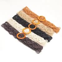 China Vintage Woven Women Belt Bohemian Macrame Waist Belt Wooden Buckle For Summer Outfits Elastic Belts for sale