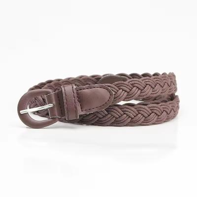 China Elastic Stretch Woven Fabric Belts Vintage Casual Ladies Waist Belts For Women Hand Braided PU Rope Strap D Ring Buckle for sale