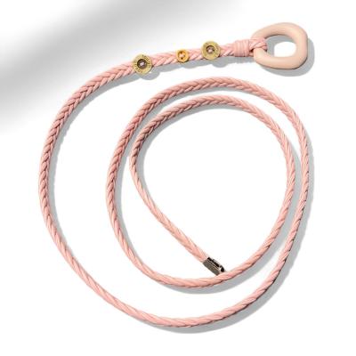 China Wooden Buckle PU Belts Beaded Belts For Women Braided PU With Multi-Color Buckle Casual Summer Style Clothing Accessory for sale