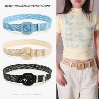 China Square Buckle Ladies Belt Woven Belt Multi-Color Raffia Style Casual  Fashion Accessory for sale
