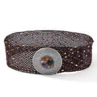 China Lingshang Belt Factory Custom Silver Round Engraved Buckle Wide Waist Strap Woven Belt Brown Mesh Braided Ladies Belts Antique for sale