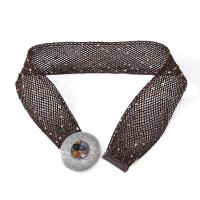 China Lingshang Belt Factory Custom Silver Round Engraved Buckle Wide Waist Strap Woven Belt Brown Mesh Braided Ladies Belts Antique for sale